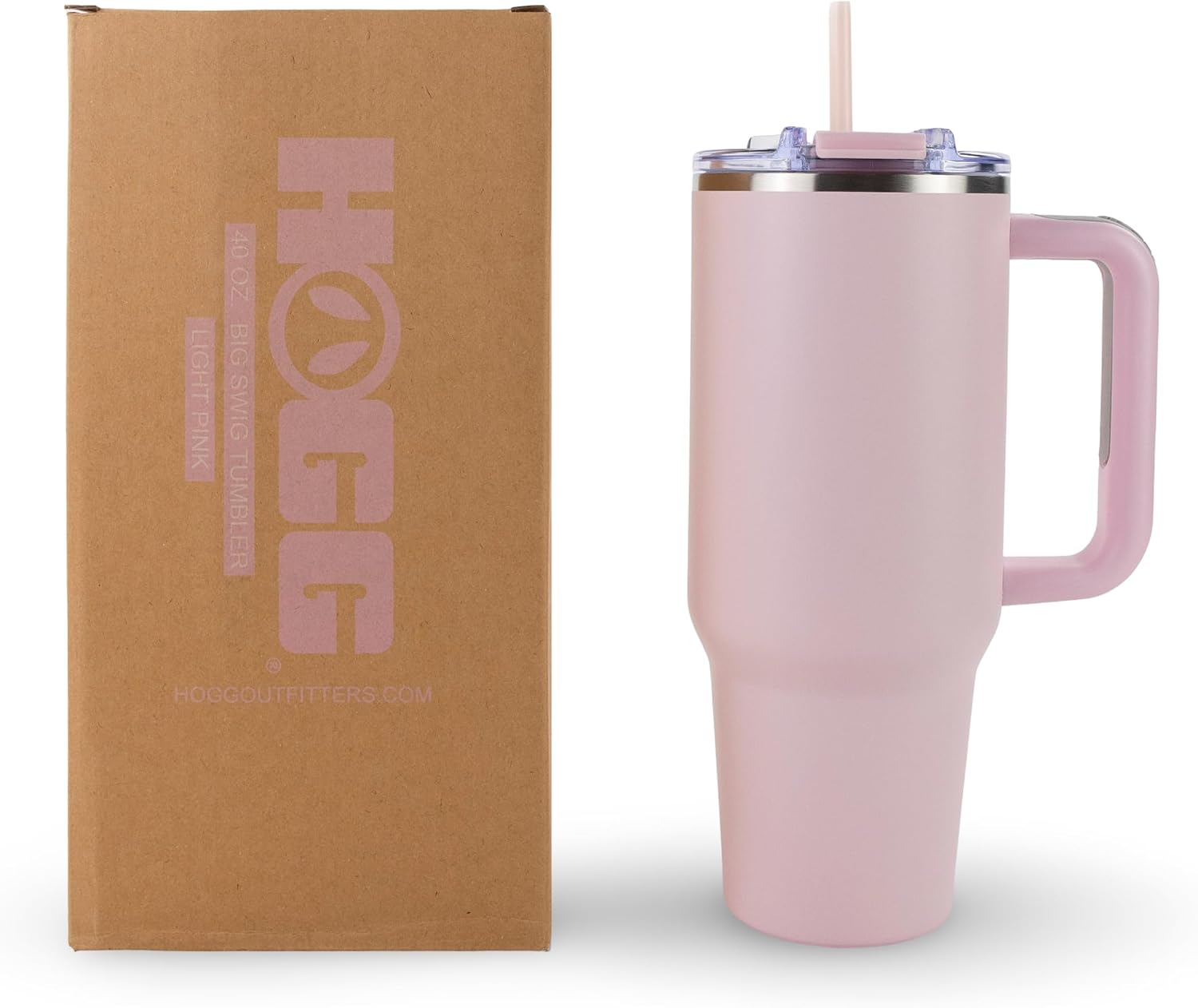 Hogg Big Swig 40 oz Tumbler with Handle and Straw - Light Pink, Powder ...