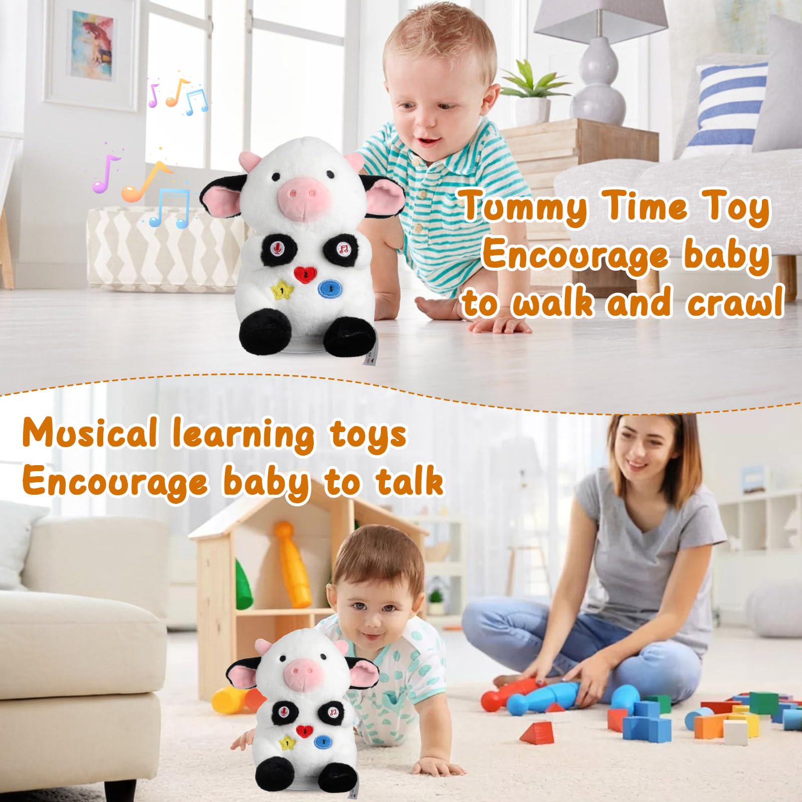 Snapklik.com : Musical Talking Cow Stuffed Animal, Moving Tummy Time ...