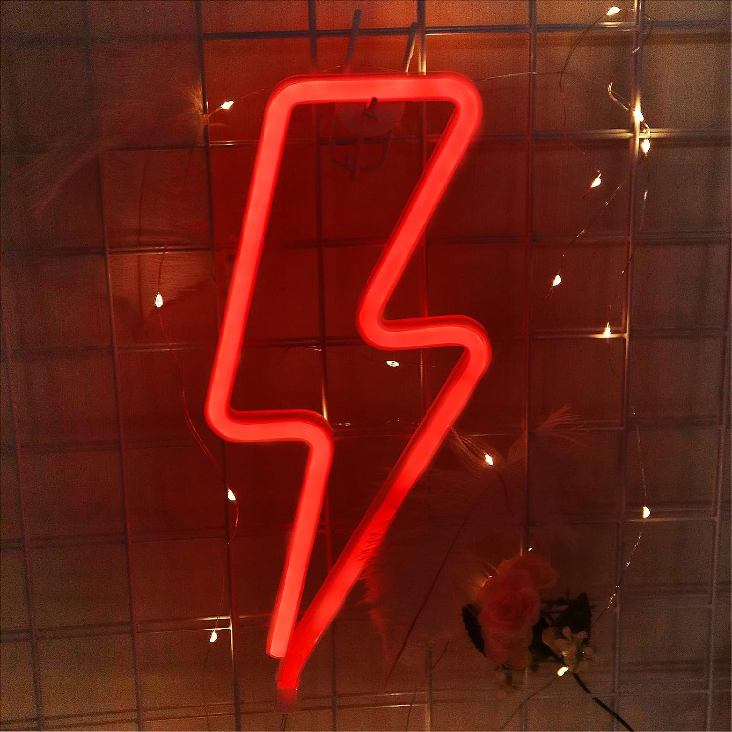 Buy Neon Light,Lightning Bolt Neon Sign for Grunge Room Decor,Red Neon ...