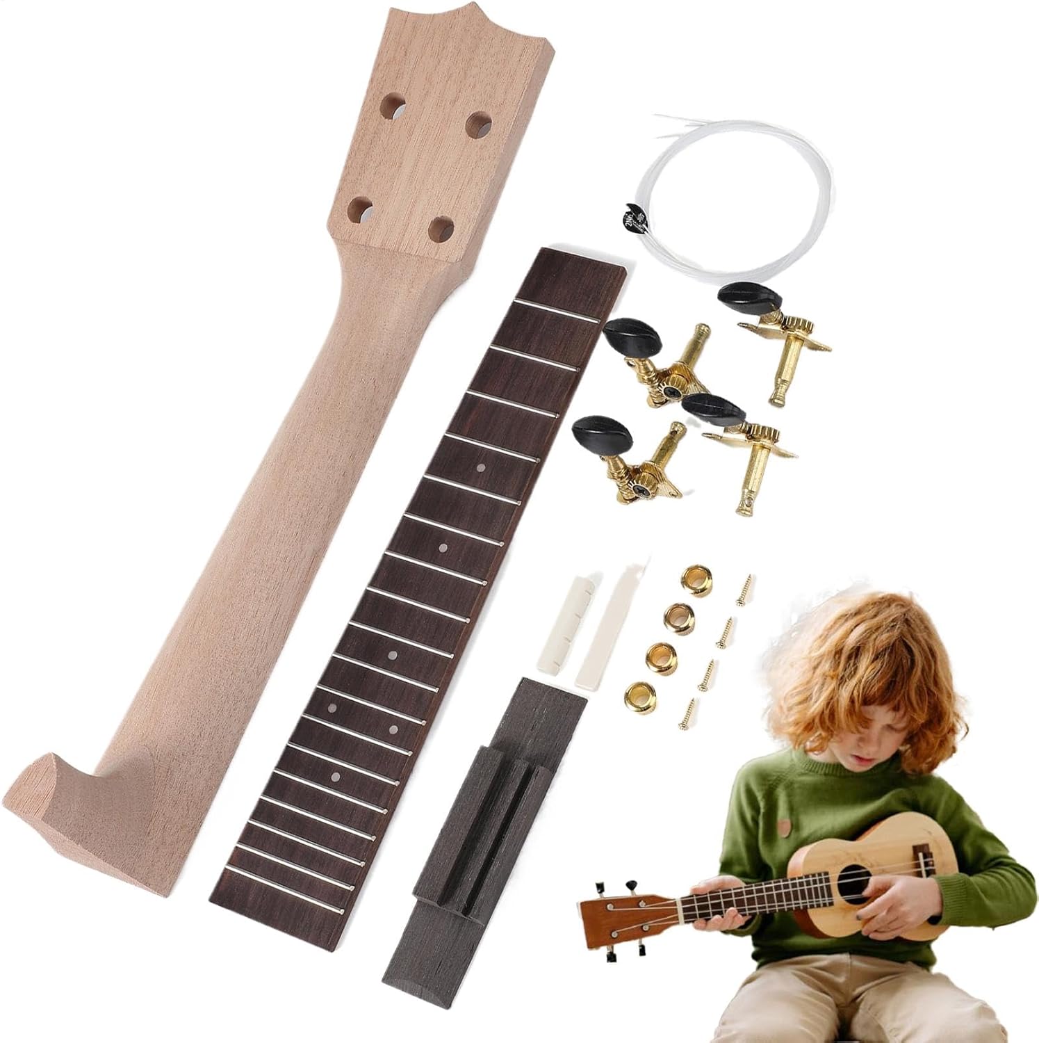 Build Your Ukulele, Ukulele Installation Kit, Wood Ukulele Neck ...