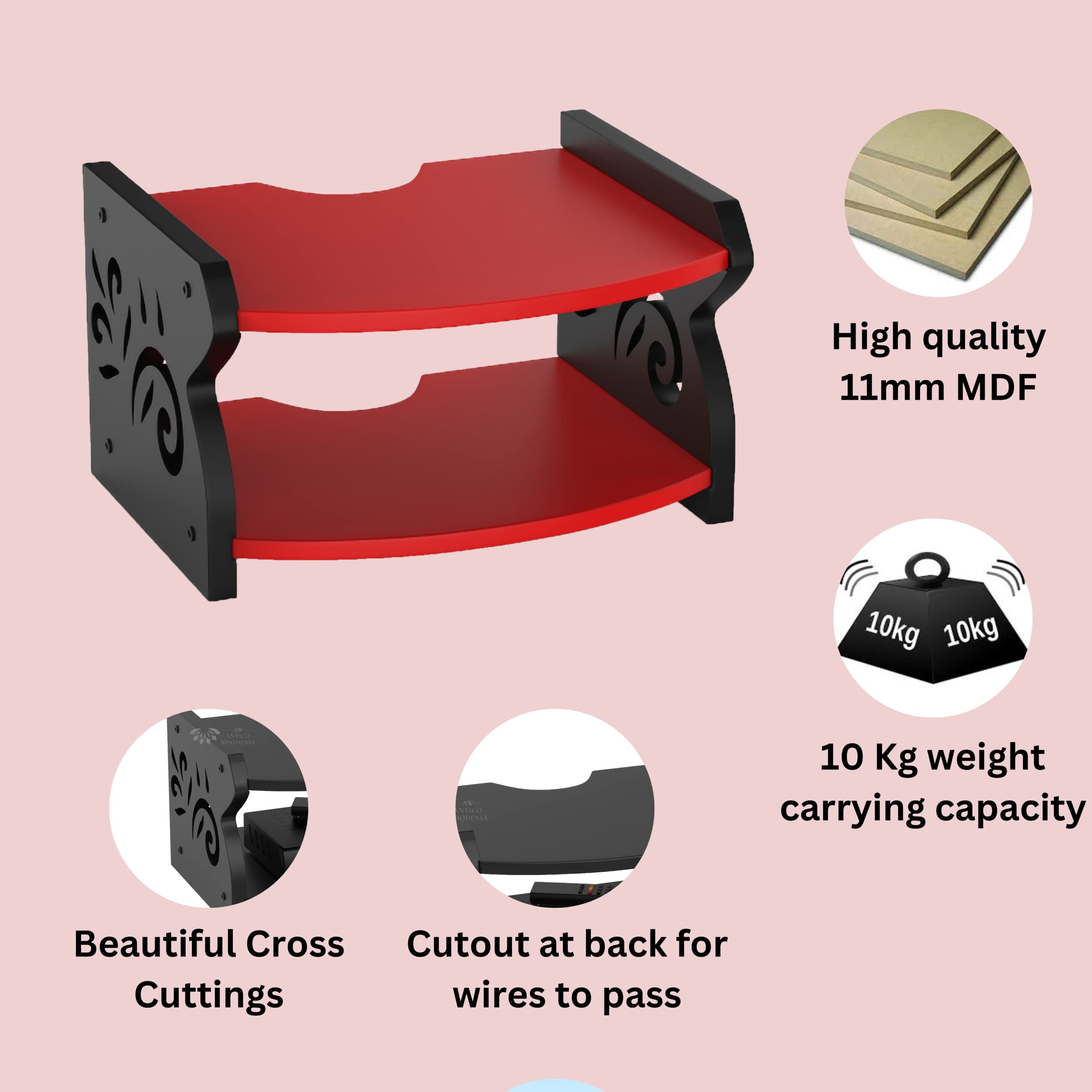 Buy ANTICO WOODENIA® Equi-Triplo Set Top Box Stand, Wall Shelf, Bracket ...