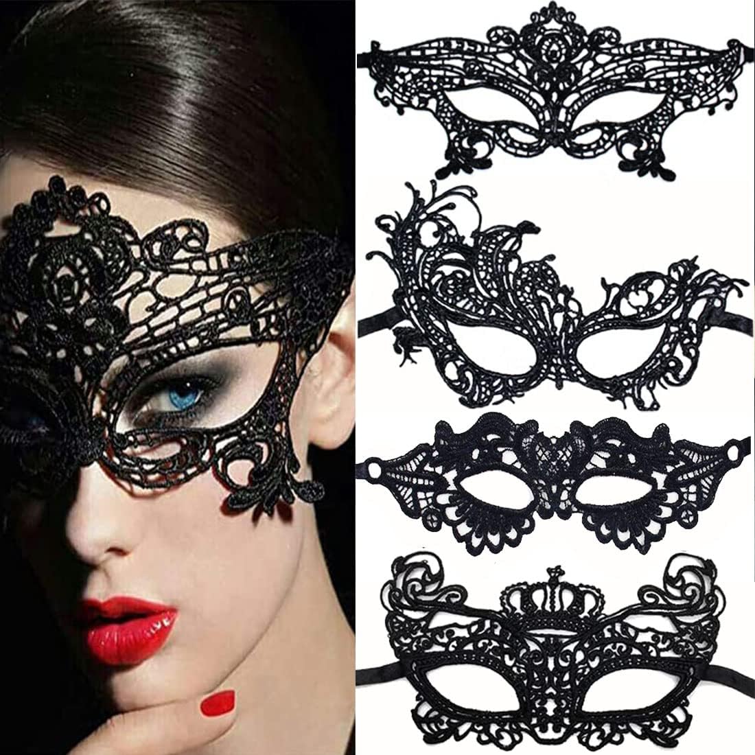 Amazon.com: HANSAMU Black Lace Eye Masquerade Mask for Women Halloween ...