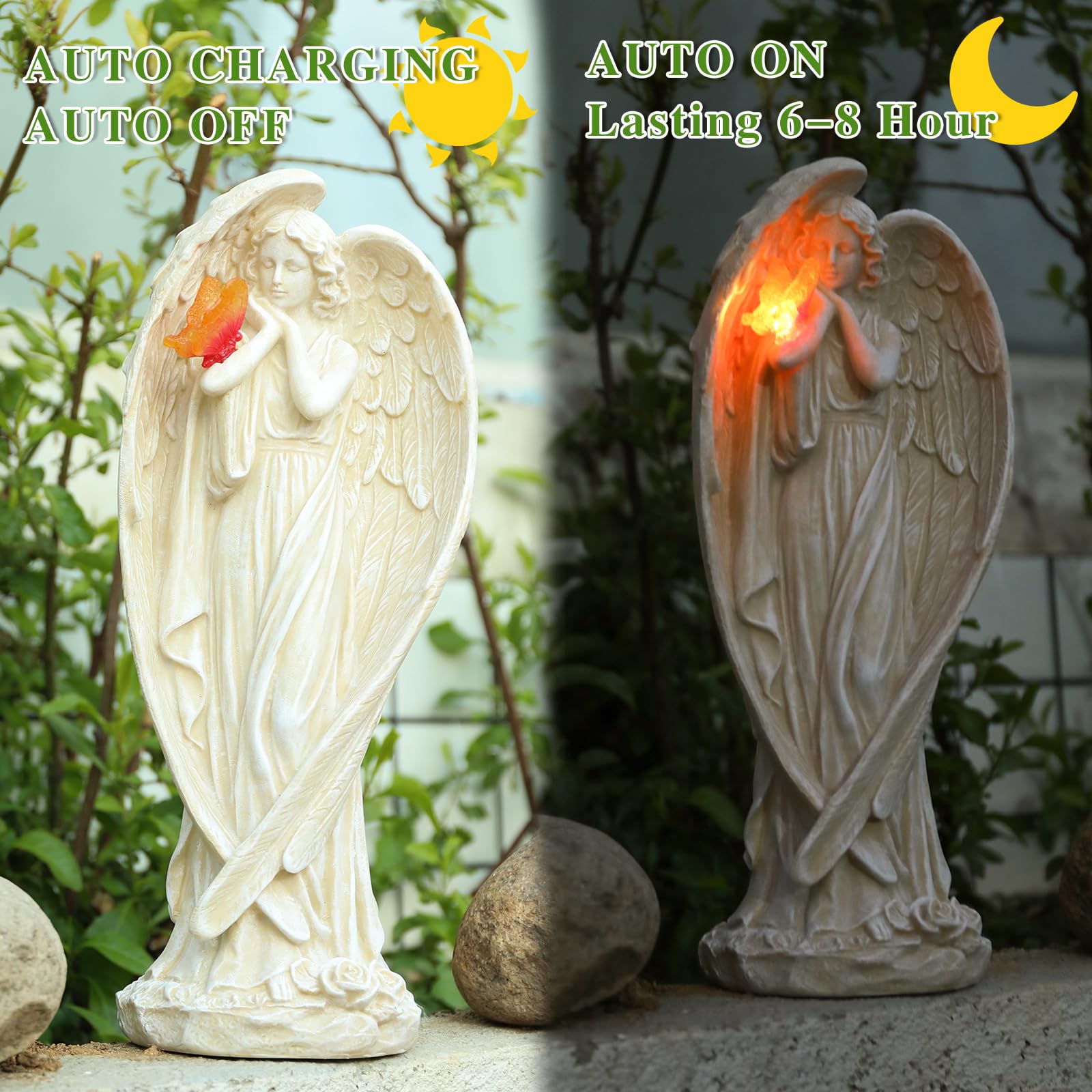 Ovewios Angel Figurine Outdoor Decor, Large Angel Garden Statues with ...