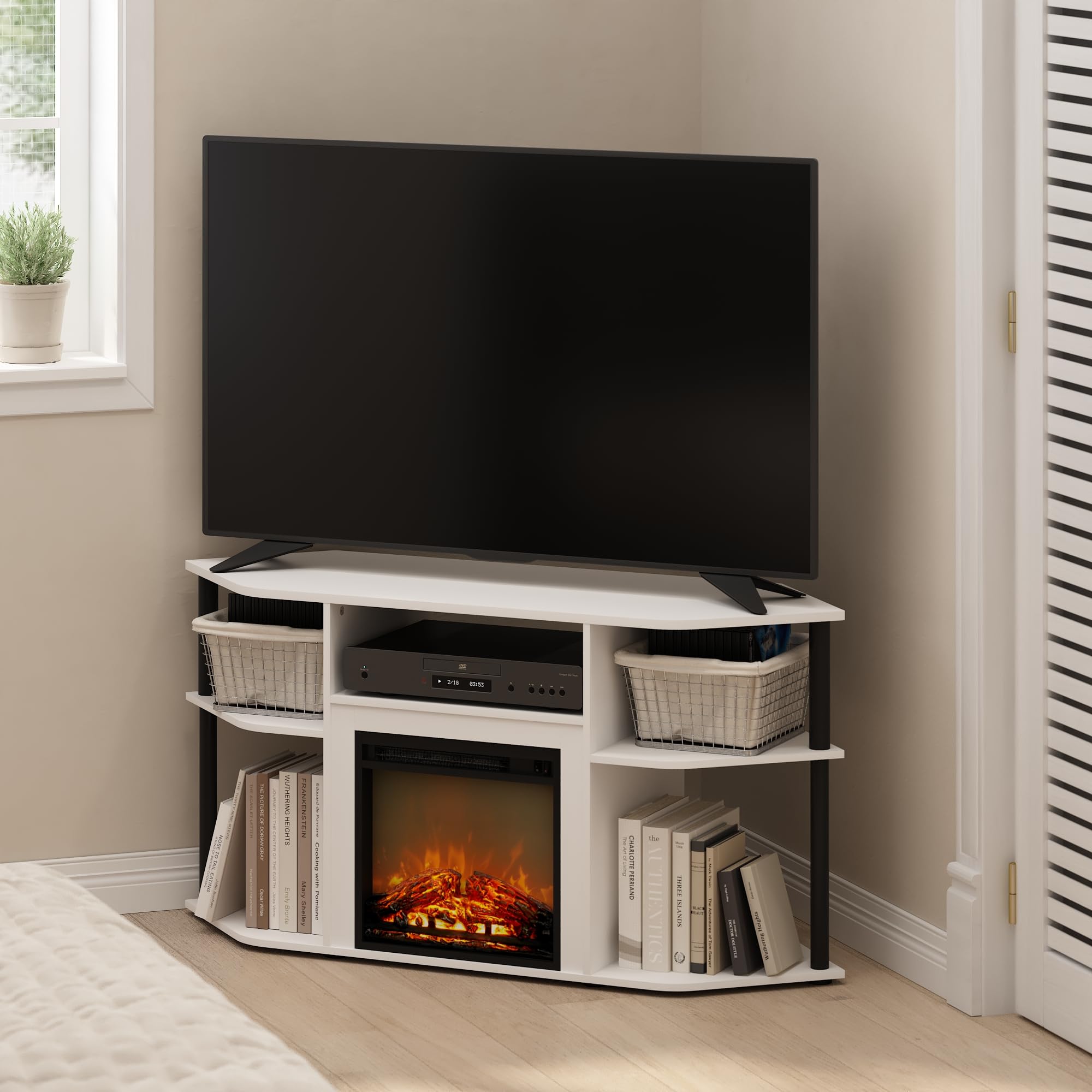Snapklik.com : Furinno Jensen Fireplace TV Stand, Corner Entertainment ...