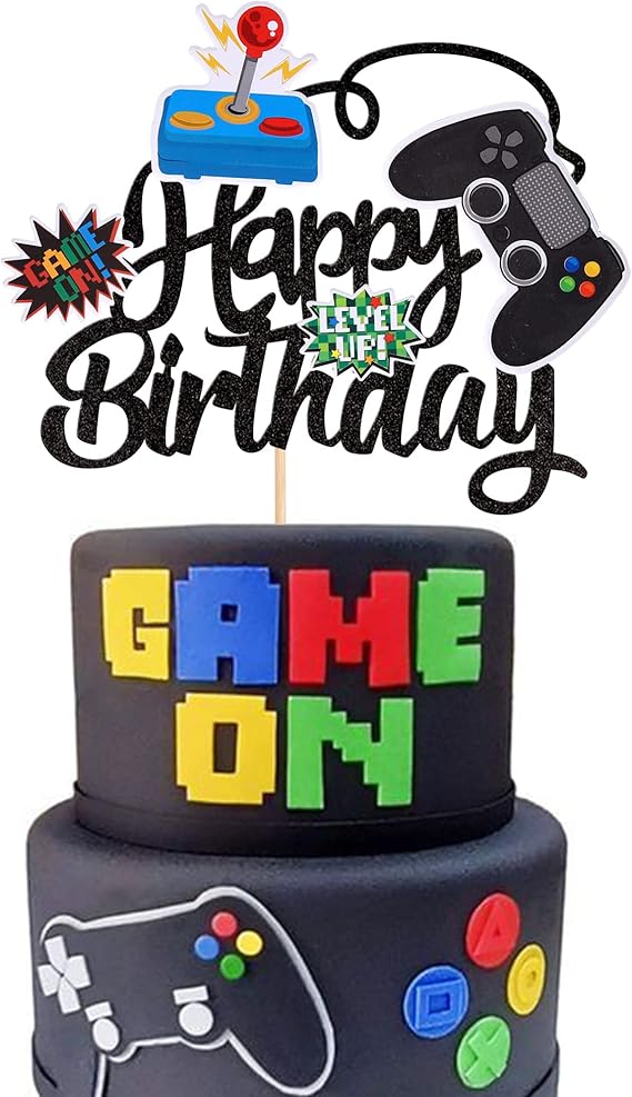 Amazon.com: 1 PCS Video Game Happy Birthday Cake Topper Glitter Video ...