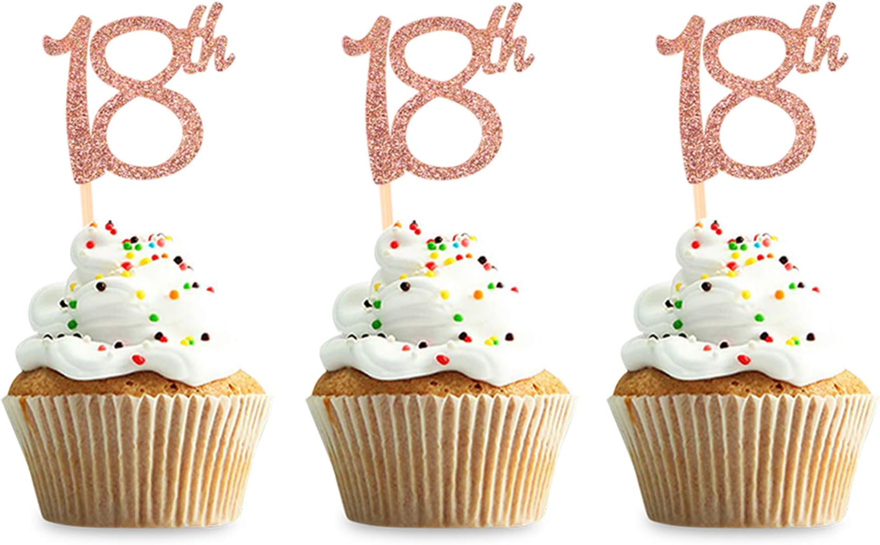 Amazon.com: Unimall Pack of 36 Rose Gold Glitter Number 18 Cupcake ...