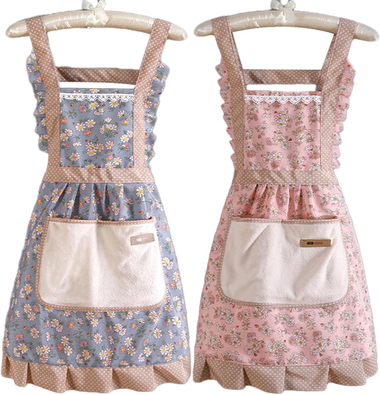 2 Pack Kitchen Aprons for Women, Floral Aprons with 2 Pockets, Vintage ...