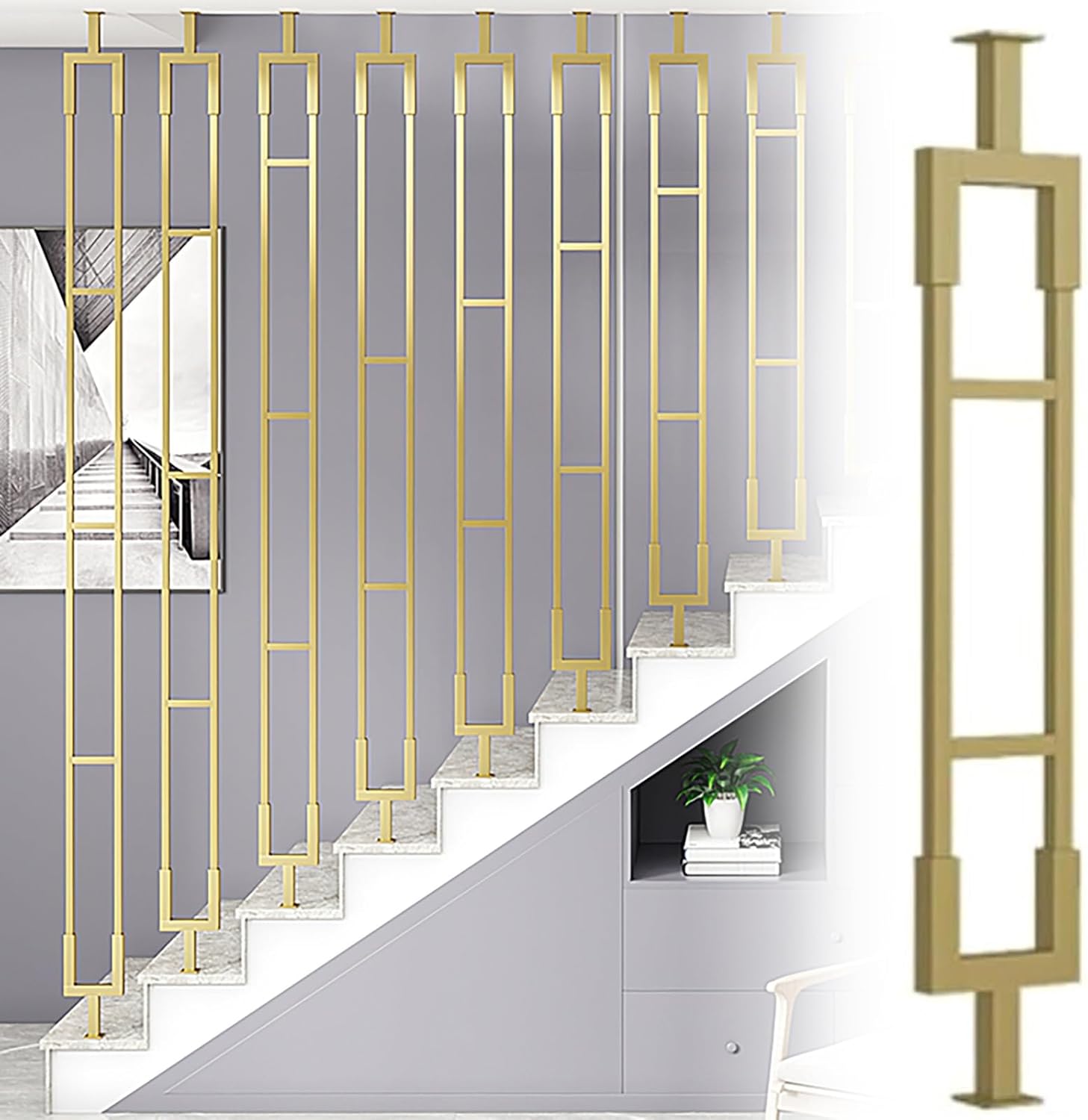 Universal Stair Railing Posts Metal Forged Handrail for Stairs Gold ...