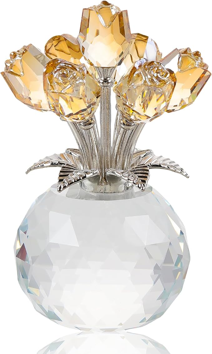 Amazon.com: Arikyrist Crystal Gold Rose Bouquet Figurine with Round ...