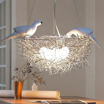 Chandeliers for Dining Room Creative Bird Lamp 5 LED Adjustable Woven ...