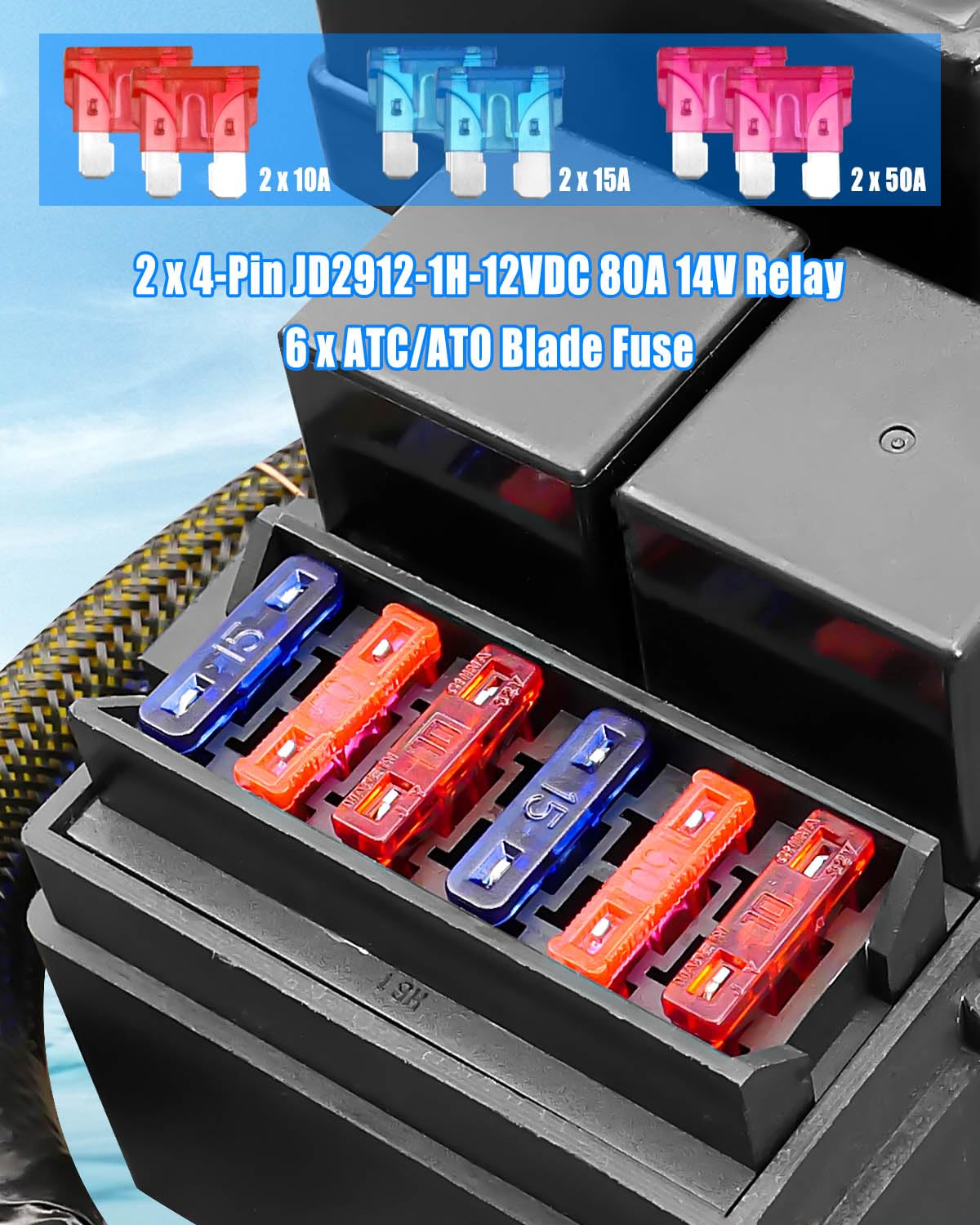 Snapklik.com : Pre-Wired Fuse Relay Box Waterproof, 2 4-Pin 80A Relay ...