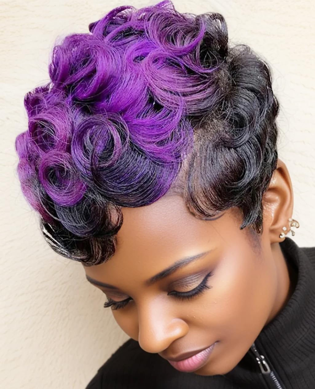 Amazon.com : BeiSDWig Short Ombre Purple Hair Wig Synthetic Curly Wigs ...
