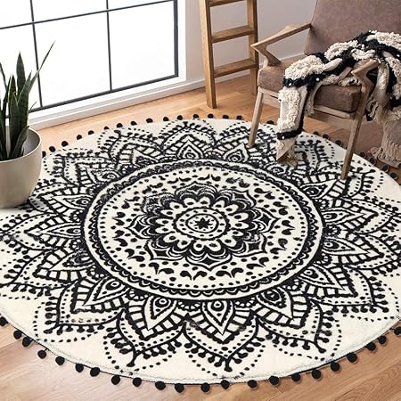 Amazon.com: Lahome Boho Geometric Washable Round Rug - 3' Diameter Faux ...