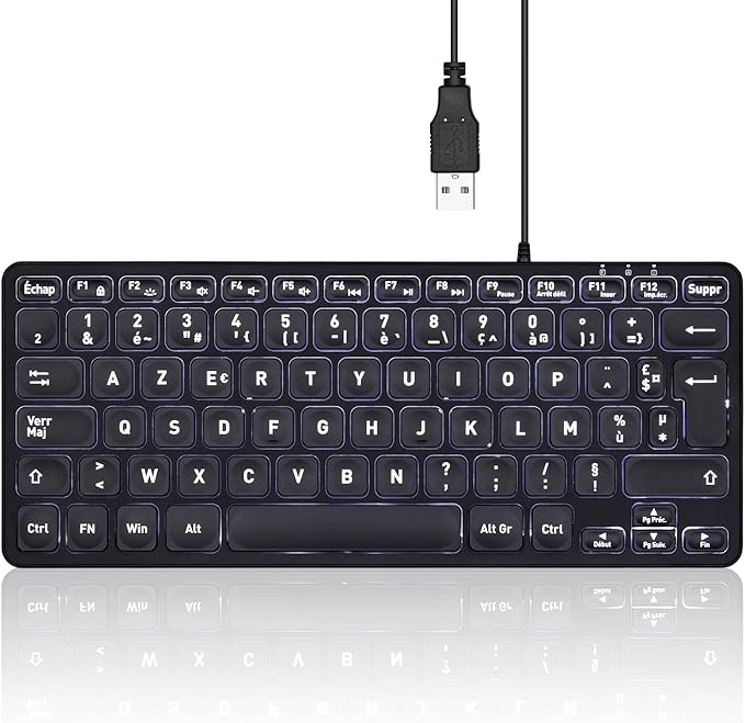 perixx PERIBOARD-332 Mini Clavier Rétroéclairé Filaire USB - Design ...