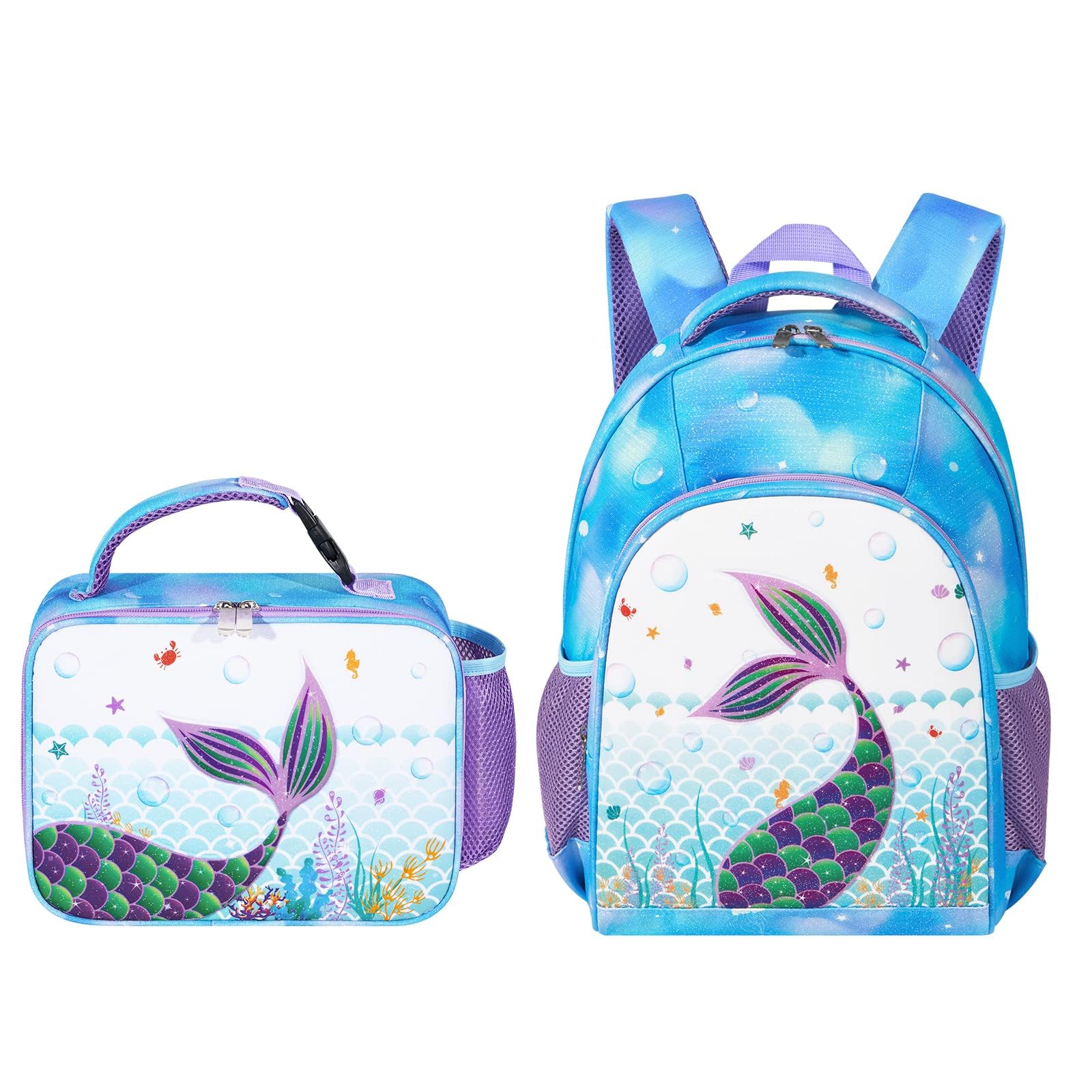 Amazon.com | WAWSAM PVC Mermaid Kids Backpack Set - Glitter School ...