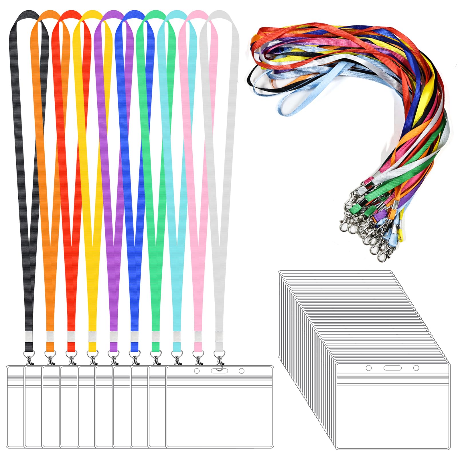 Amazon.com : 50 Pack Name Badge Lanyards with Transparent ID Holder ...