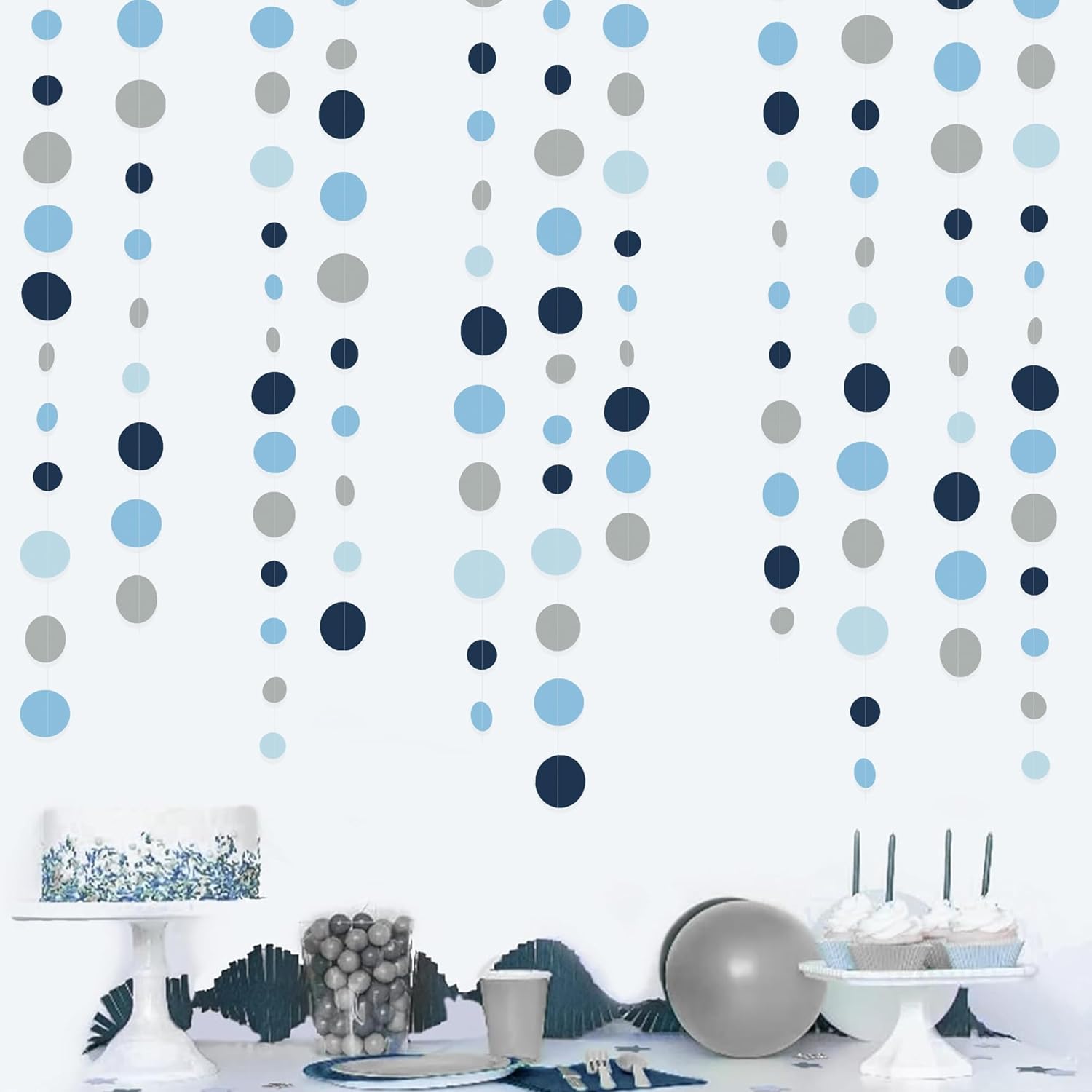 Amazon.com: Dusty Blue Party Decorations Navy Blue Circle Dots Garland ...