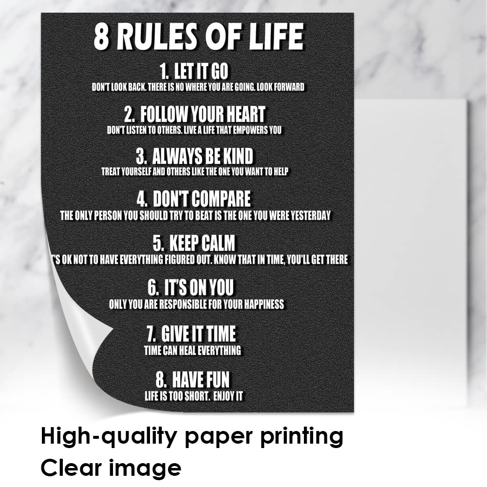 8 Rules of Life Motivational Poster, 14 x 11 Inch Inspiring Positive ...
