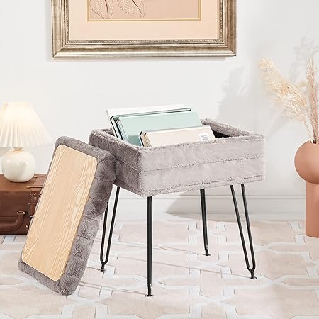 Amazon.com: Greenstell Vanity Stool Chair Faux Fur with Storage, 15.7"L ...