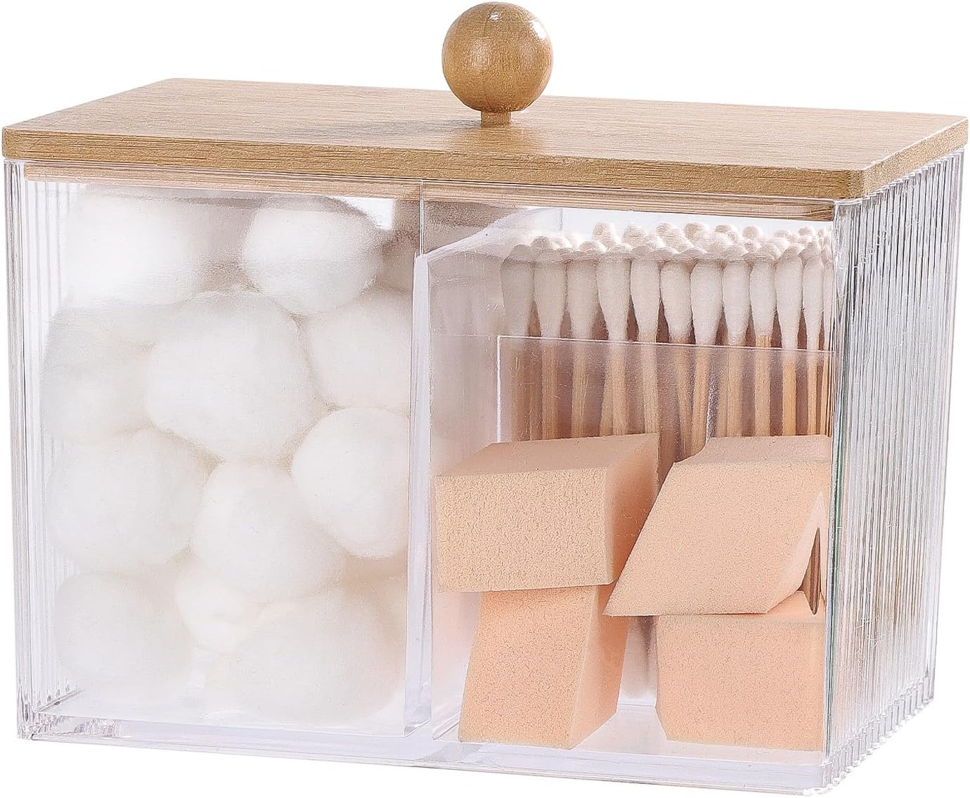 Amazon.com: Ohlove Qtip Holder with Bamboo Lids, 3 Compartments Cotton ...