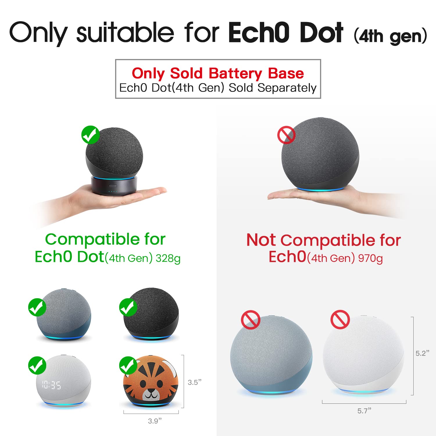 Echo Dot Battery Base for Echo Dot 4th Generation, GGMM D4 Portable ...