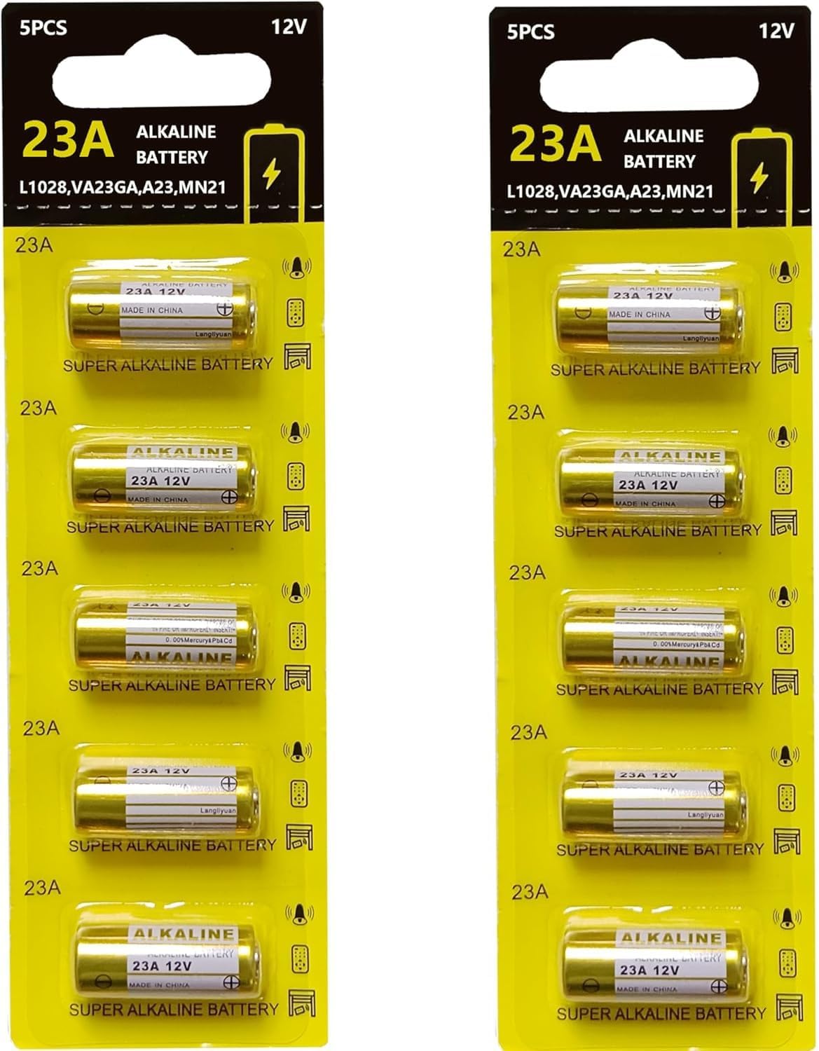 Amazon.com: 23A 12V Alkaline Battery 10 Pack, 12 Volt A23 MN21/23 23AE ...