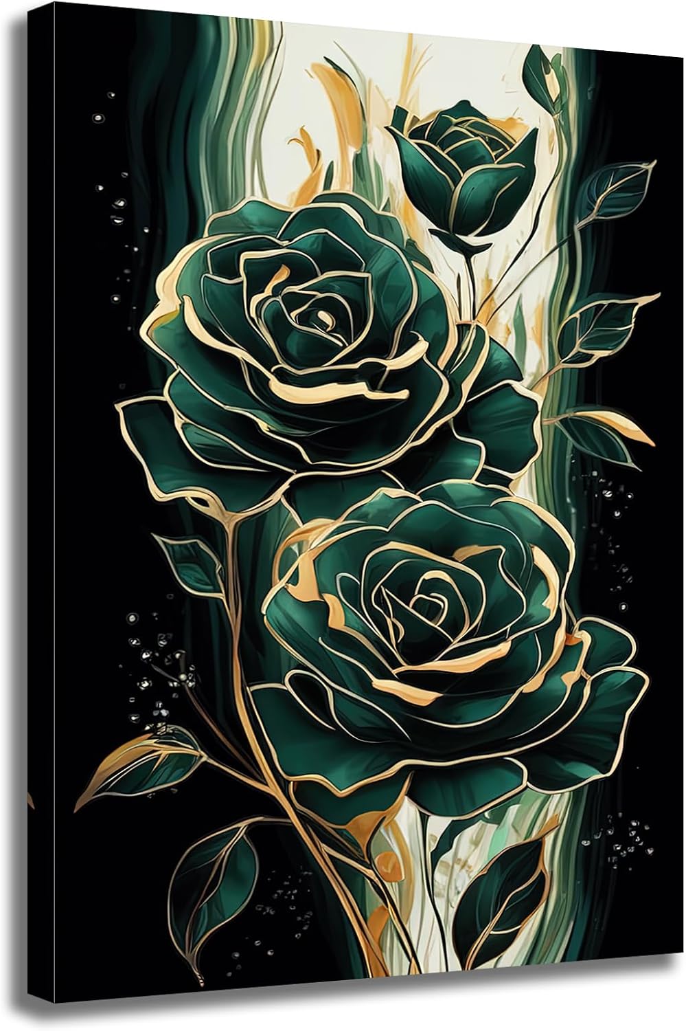 Amazon.com: Emerald Green Flower Wall Art Gold Emerald Rose Wall Decor ...