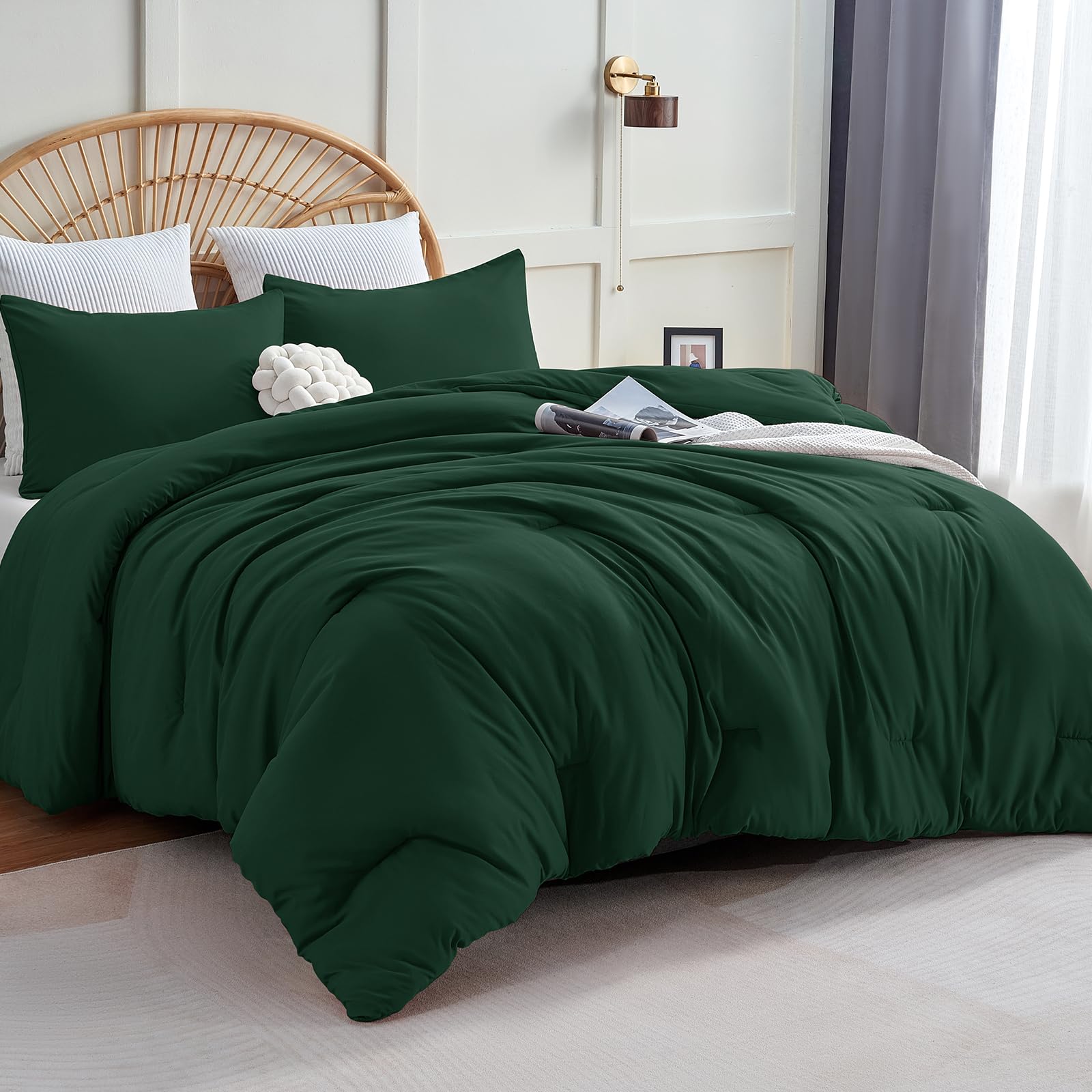 Amazon.com: CozyLux Dark Emerald Green Comforter Set King Size, 3 ...