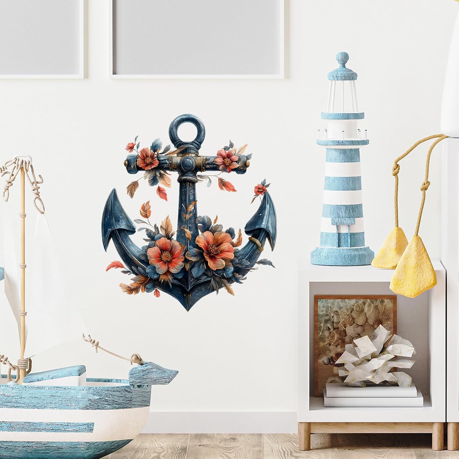Amazon.com: RoyoLam Floral Anchor Wall Decals Removable Nautical Vinyl ...