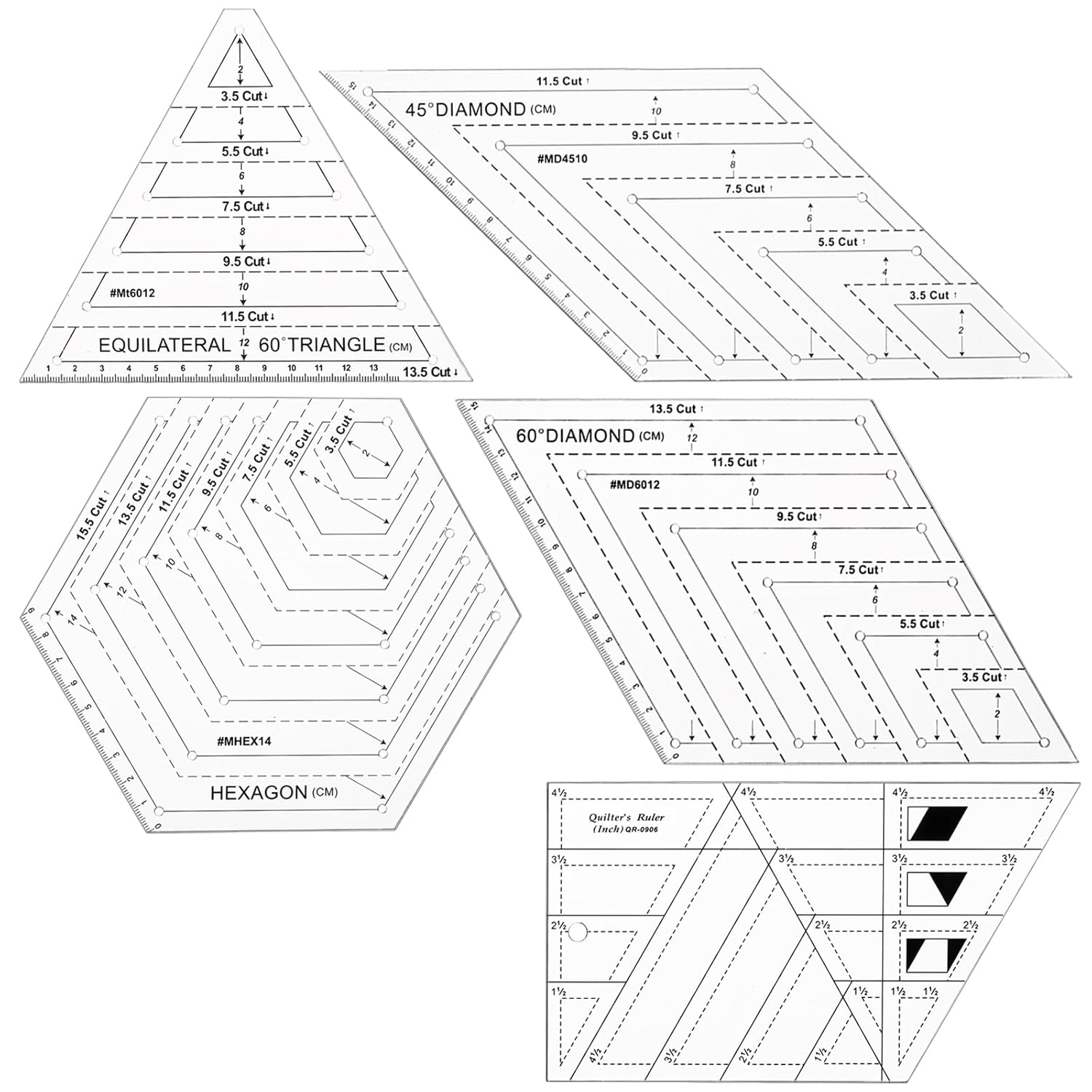 Amazon.com: Suwimut 5 Pieces Quilting Ruler Set, Clear Acrylic Quilting ...