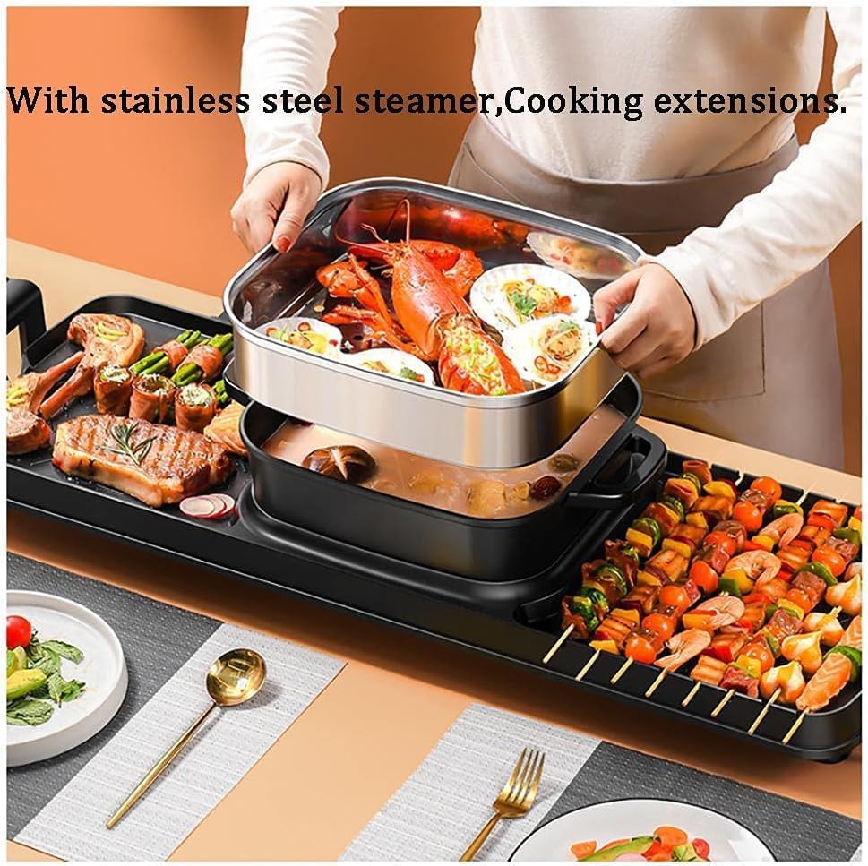 Electric Hot Pot with Grill, 3 in 1 Divided BBQ Grill with 5 Speed ...