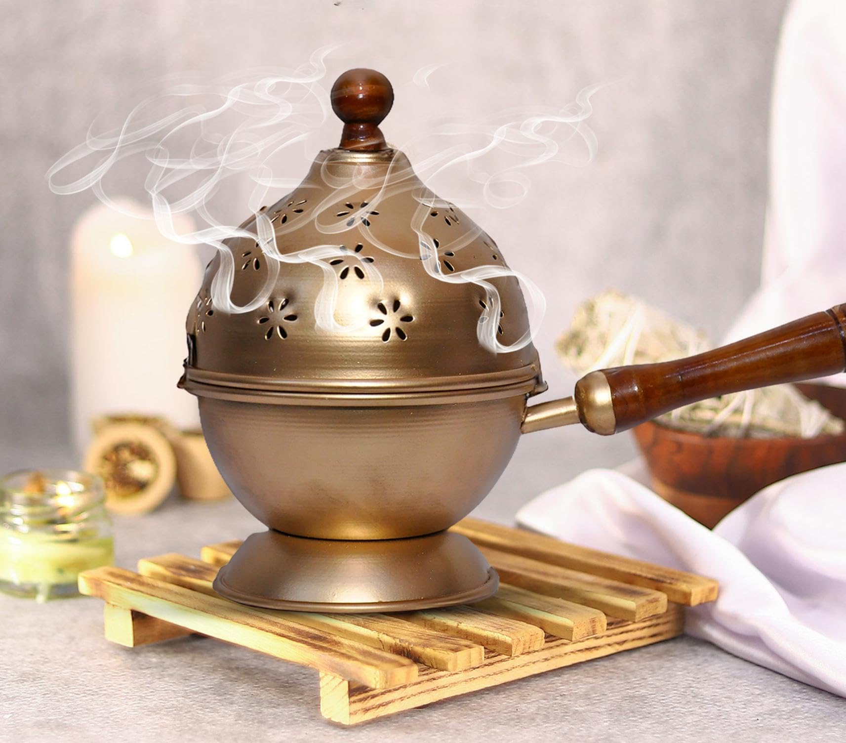 DSH Metal Incense Burner Loban Dani with Handle Dhoop Dani Dhuna Loban ...
