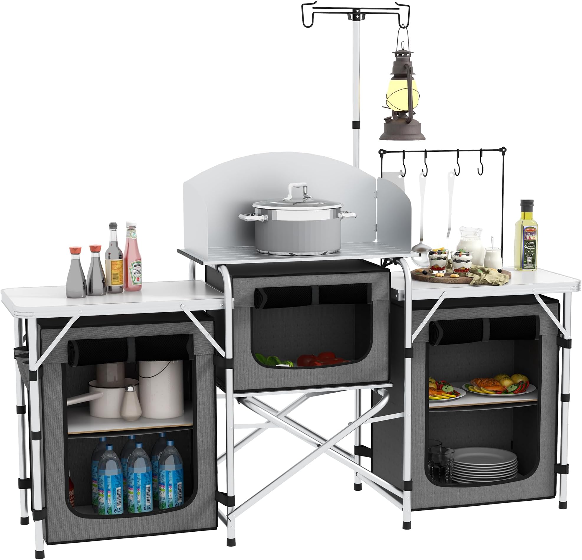 Outsunny Folding Camping Kitchen, Portable Aluminium Camping Table with ...