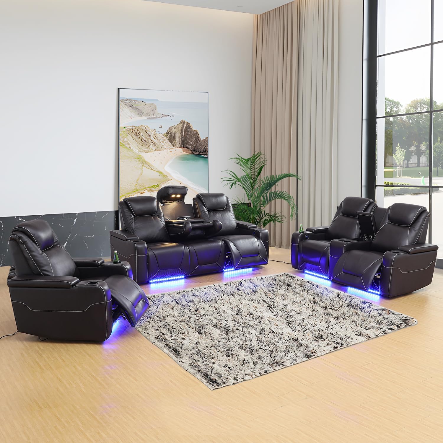 Amazon.com: GEBADOL Genuine Leather Recliner Sofa Set, Power Reclining ...