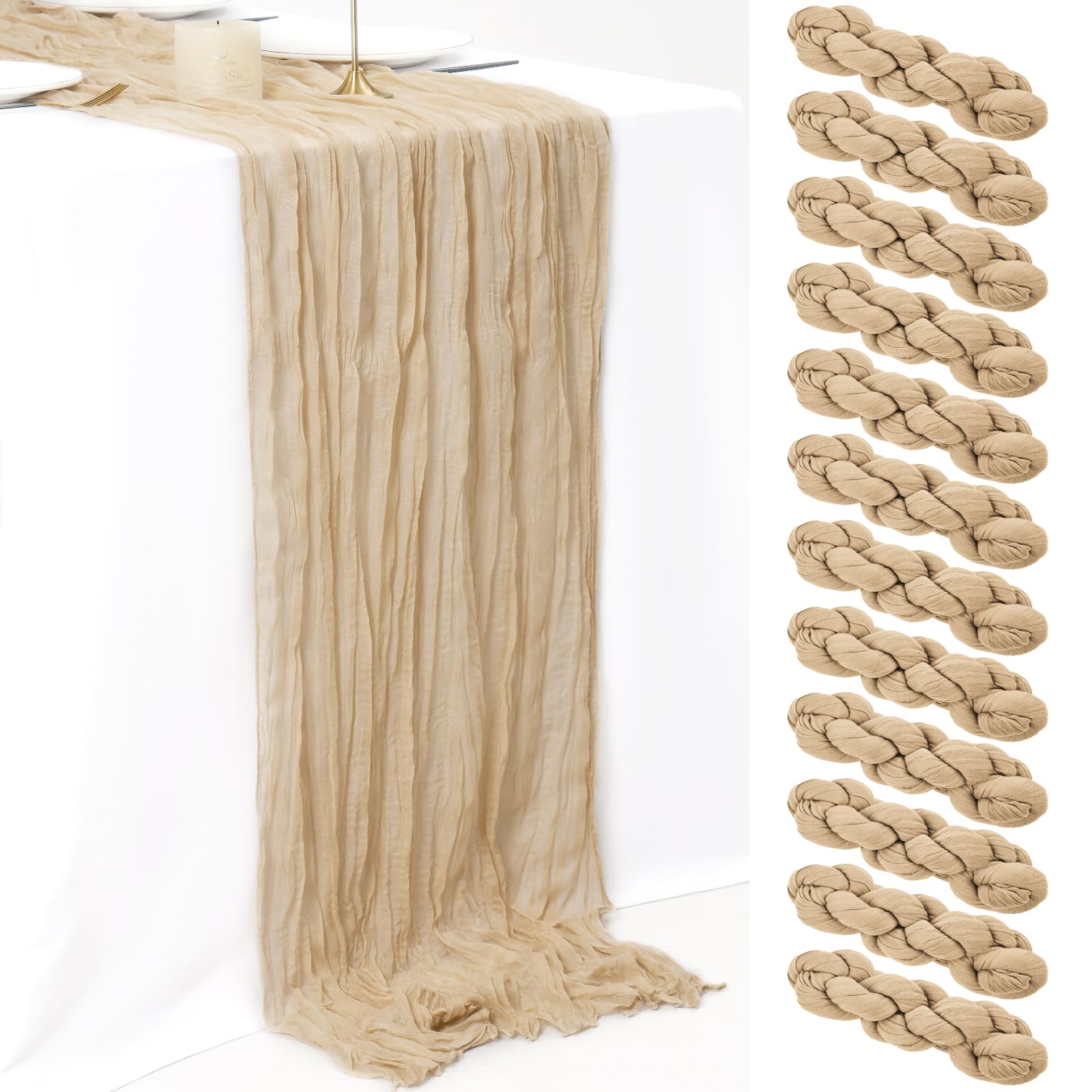 Amazon.com: 12 Pack 10Ft Beige Cheesecloth Table Runner 35 x 120 inch ...