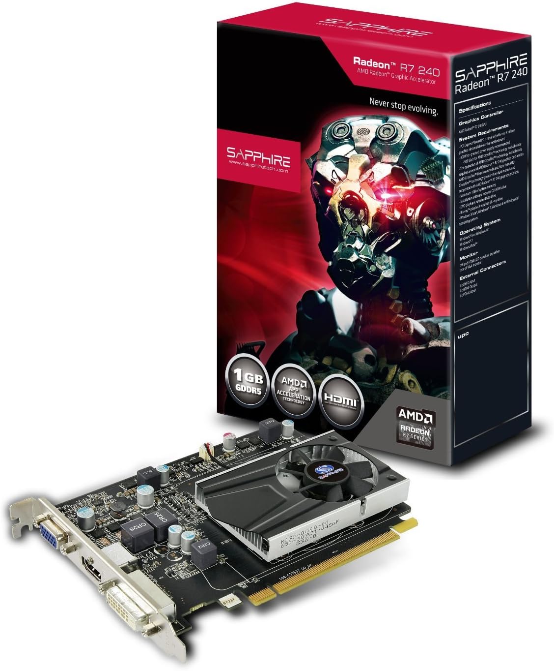 Amazon.com: Sapphire Radeon R7 240 1GB GDDR5 HDMI/DVI-D/VGA con tarjeta ...