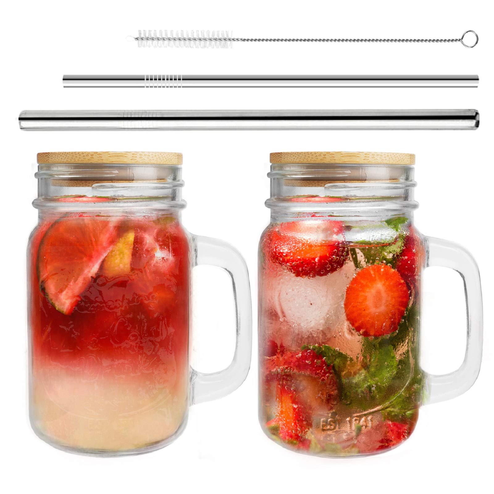 Buy Mason Jar with Handle, Set of 2 Regular Mouth Mason Jars 16 Oz ...