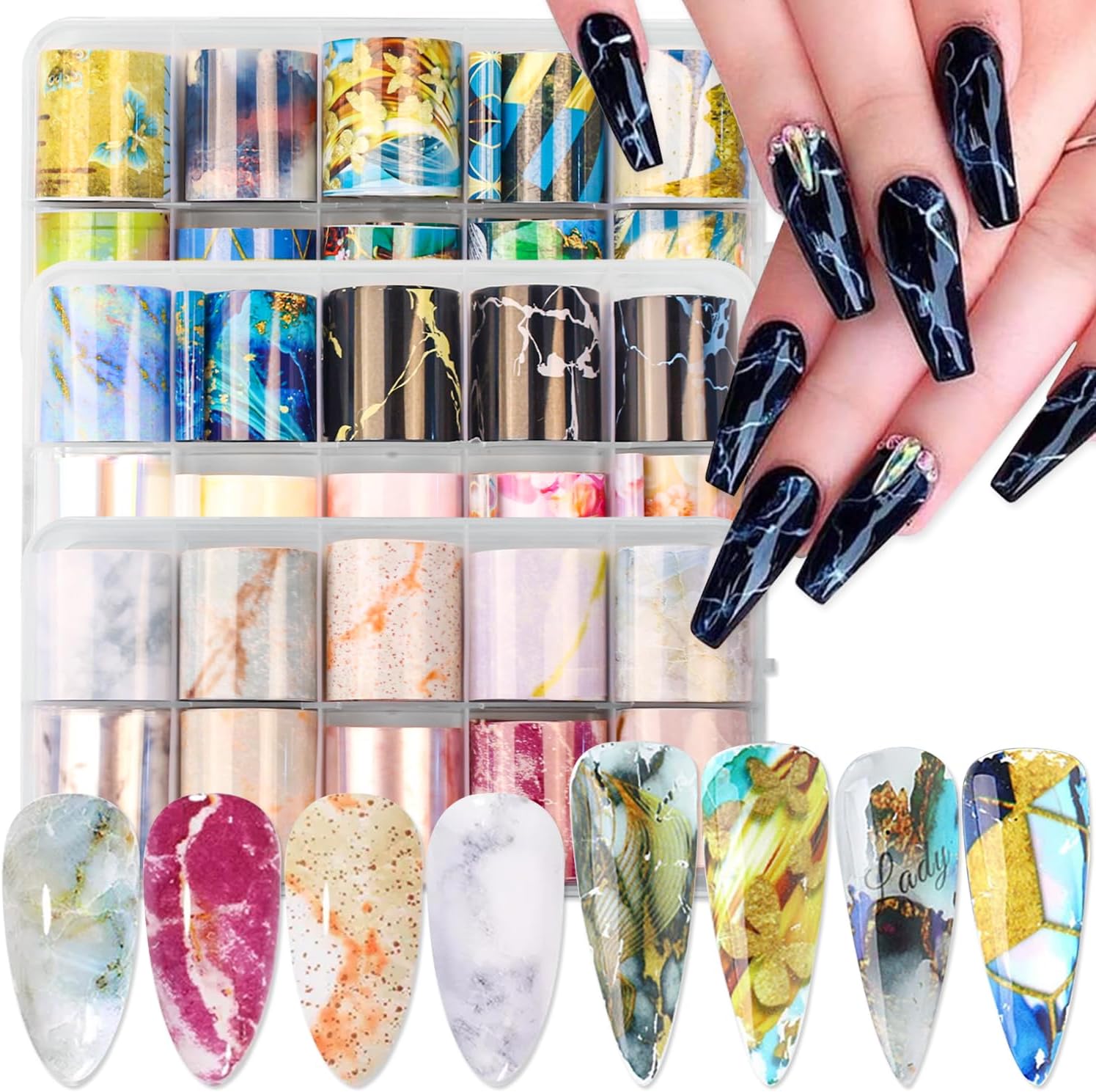 Amazon.com: Nail Foil Transfer, DANNEASY 30 Roll Marble Nail Foils ...