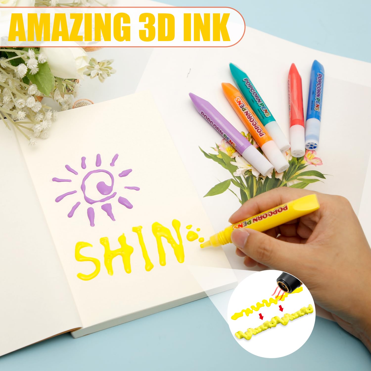 Snapklik.com : 1 Pack/6pcs Bubble Popcorn Drawing Pens, 6 Colors Magic ...