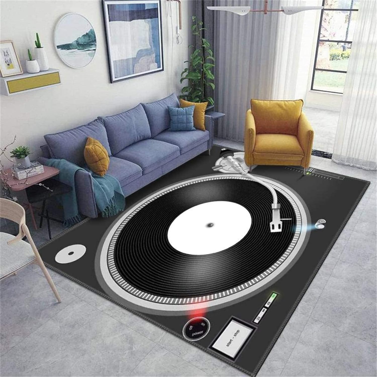 Amazon.com: Music Records Area Rug,6x8ft, Vintage Grey White Turntable ...