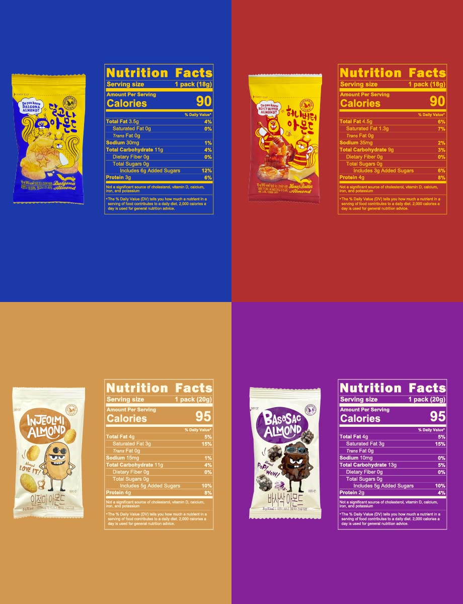 Paquete de 20 bocadillos de 4 sabores de almendras dulce coreano ...