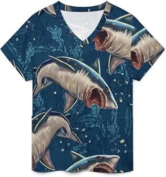 Amazon.com: CLOERTH Shark Scrubs for Women V Neck Short Sleeve Nurse ...