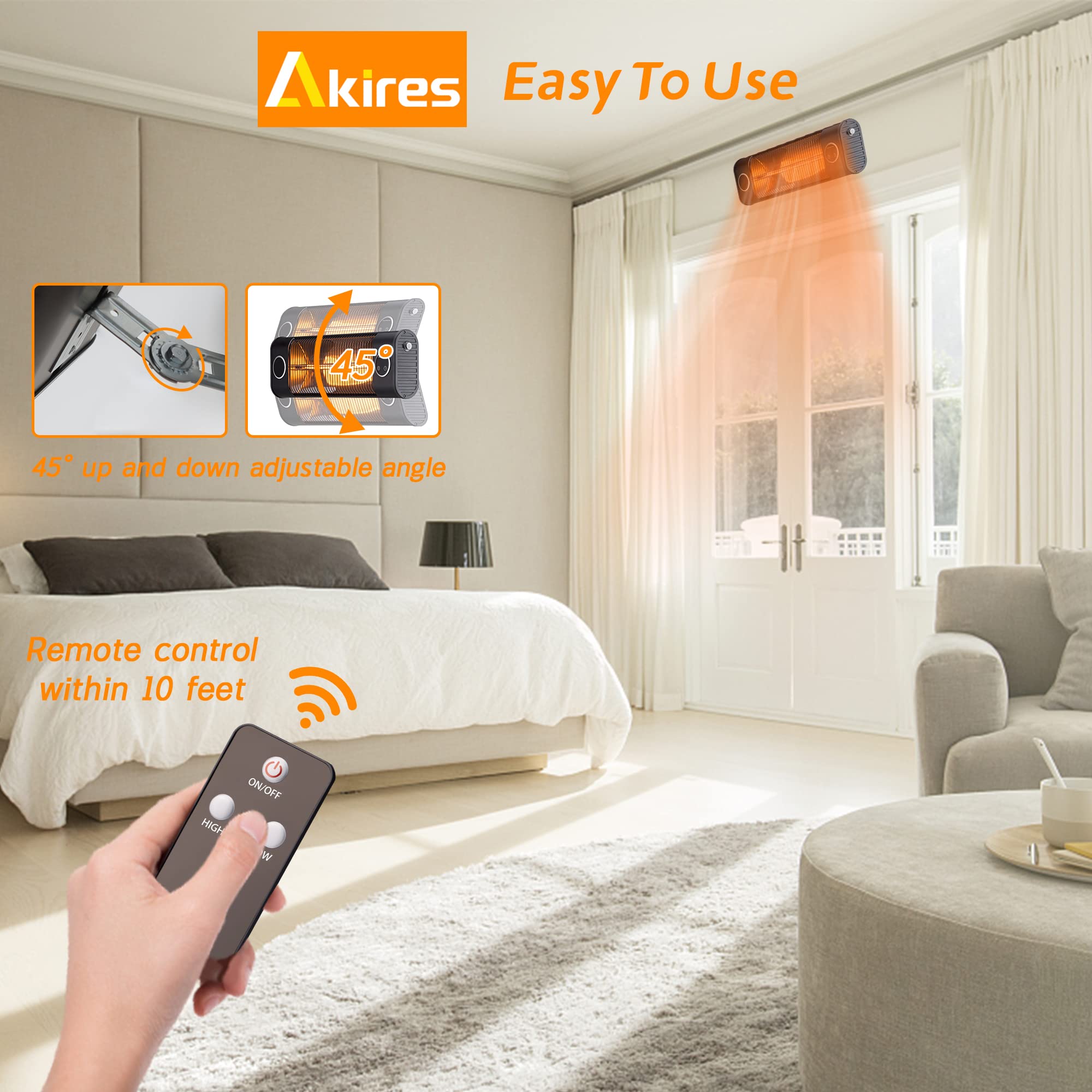 Snapklik.com : AKIRES Wall-Mounted Electric Patio Heater,1500W Indoor ...