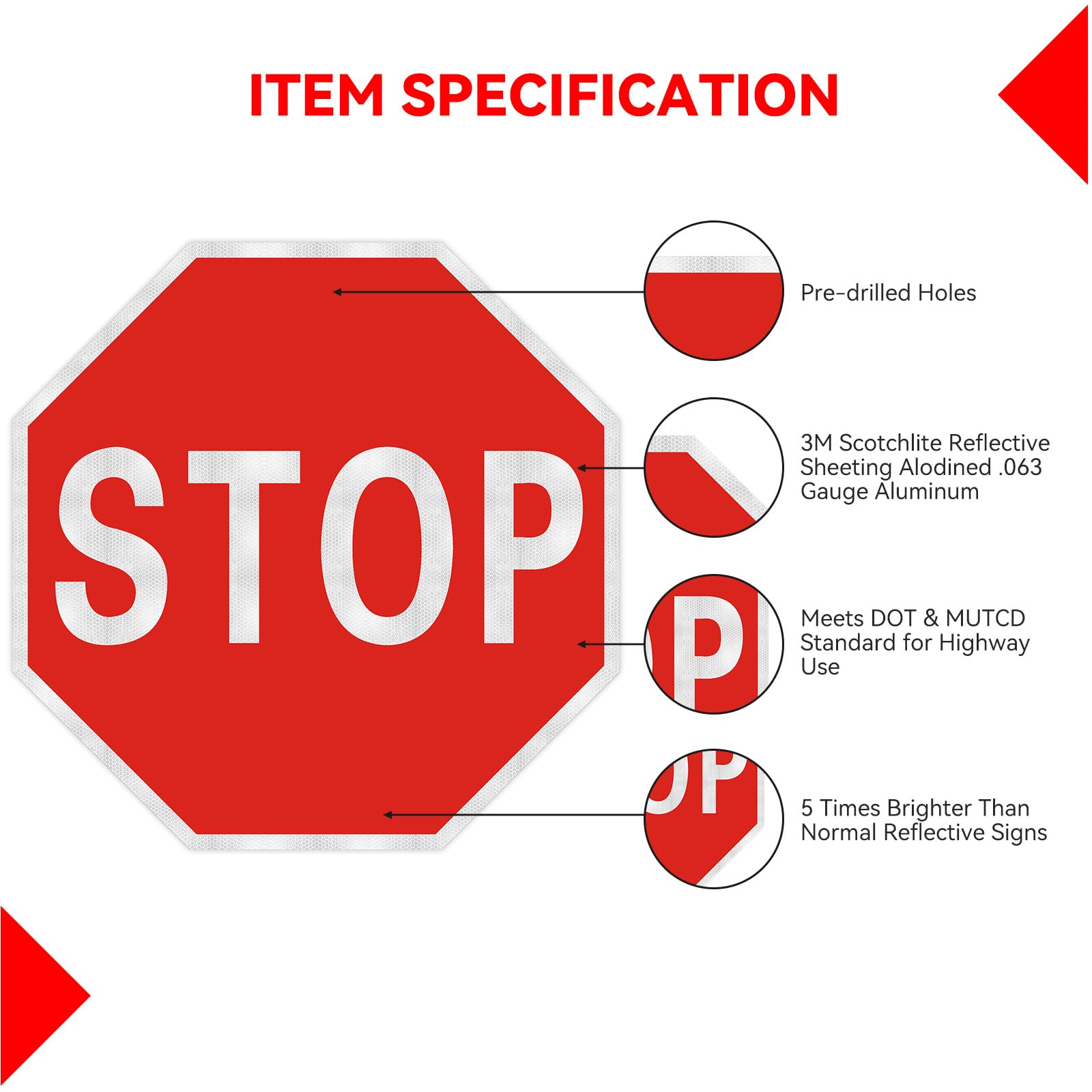 Reflective Sign 12"x12" Stop Sign - Heavy Duty Reflective Aluminum ...