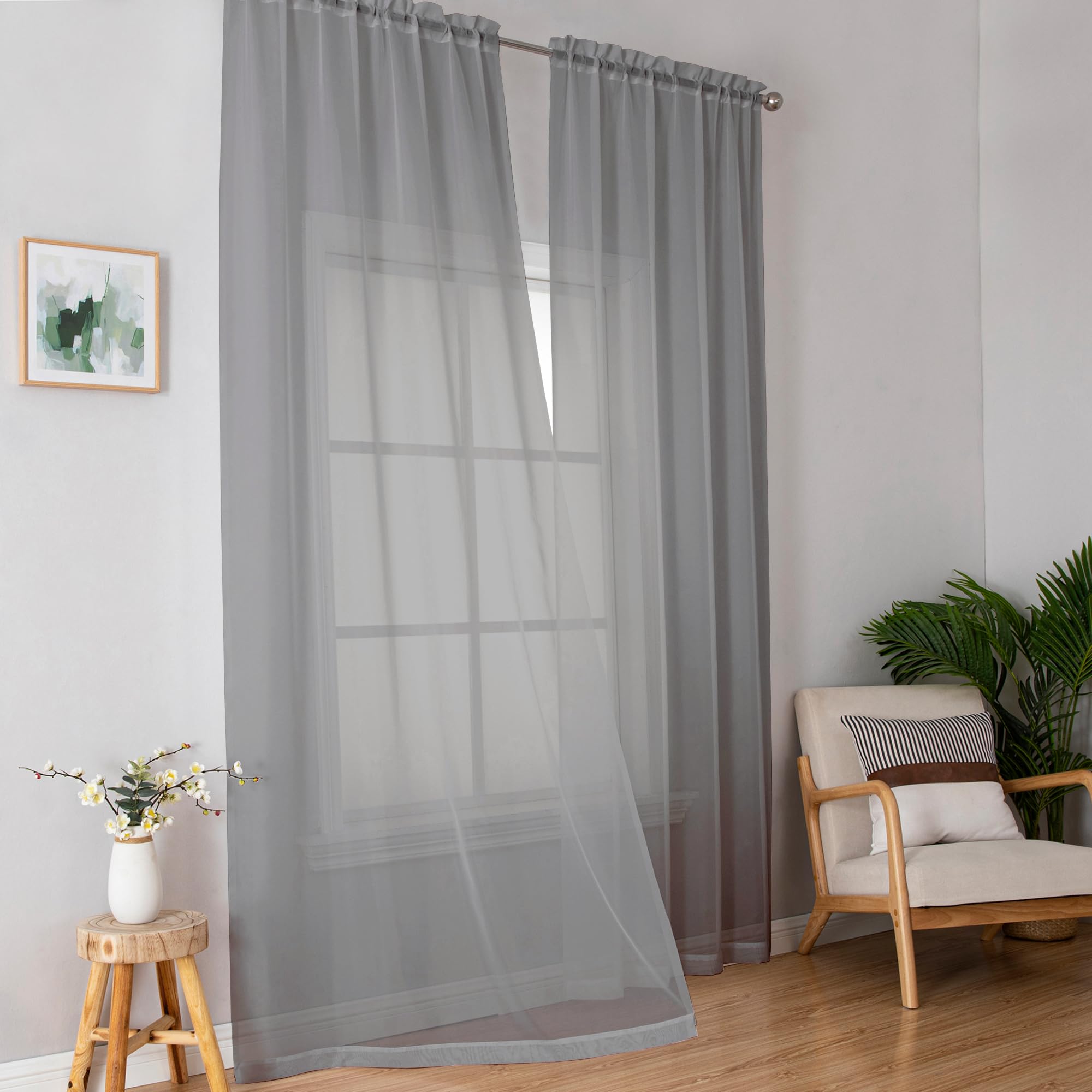 Amazon.com: Simplebrand Grey Sheer Curtains 96 Inches Long, Light ...