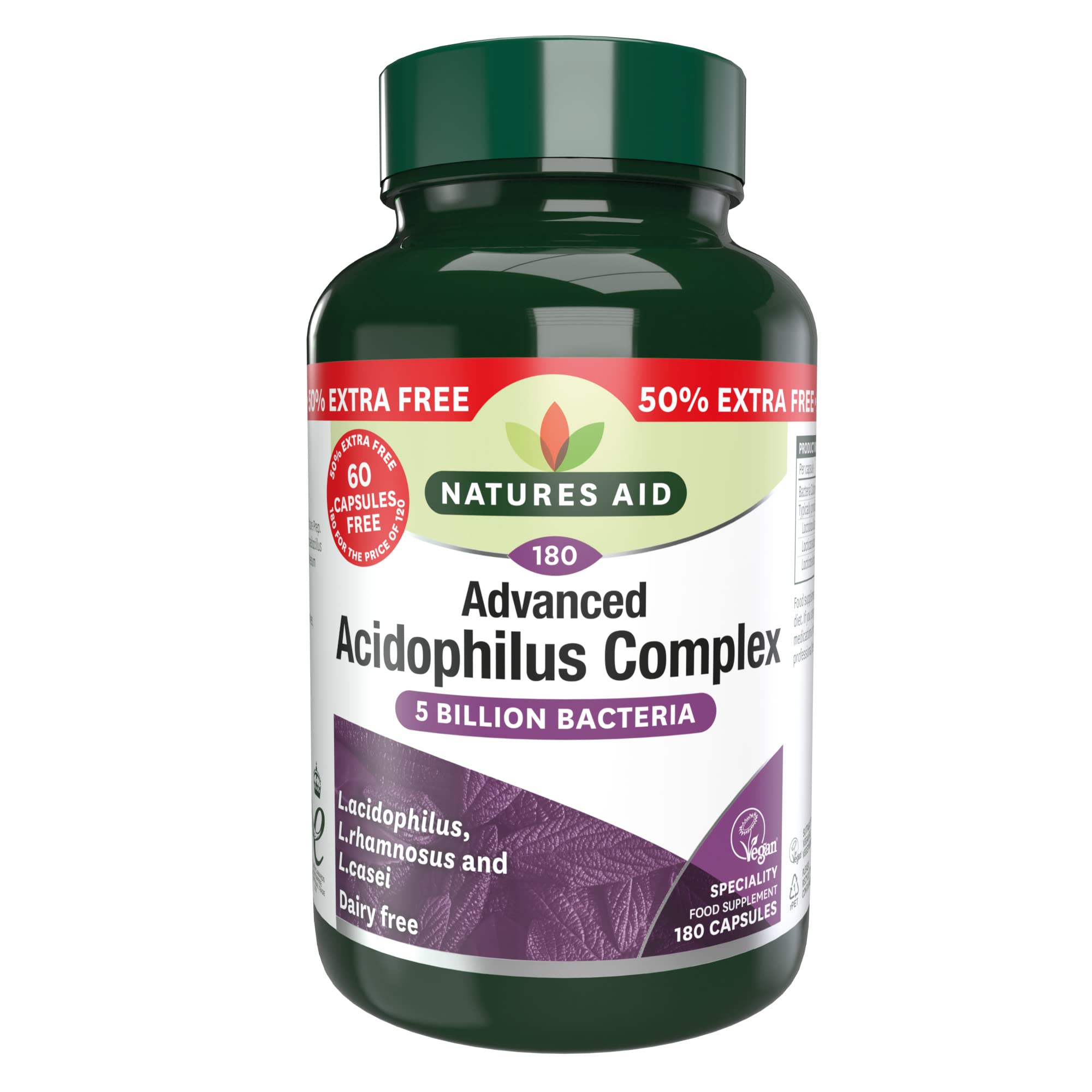Natures Aid Acidophilus Complex 50mg 180 Capsules : Amazon.fr: Hygiène ...