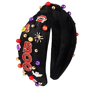 Amazon.com : Halloween Headband for Women Crystal Pearl Knotted ...