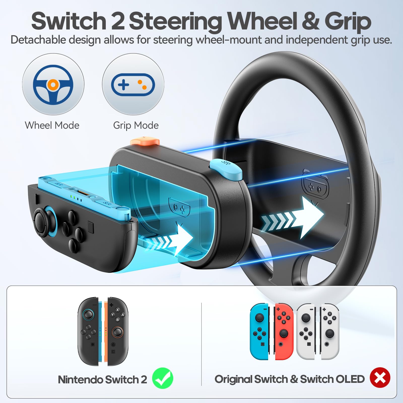 Snapklik.com : Steering Wheel & Grip For 2025 Switch 2 Joy-Cons, Switch ...