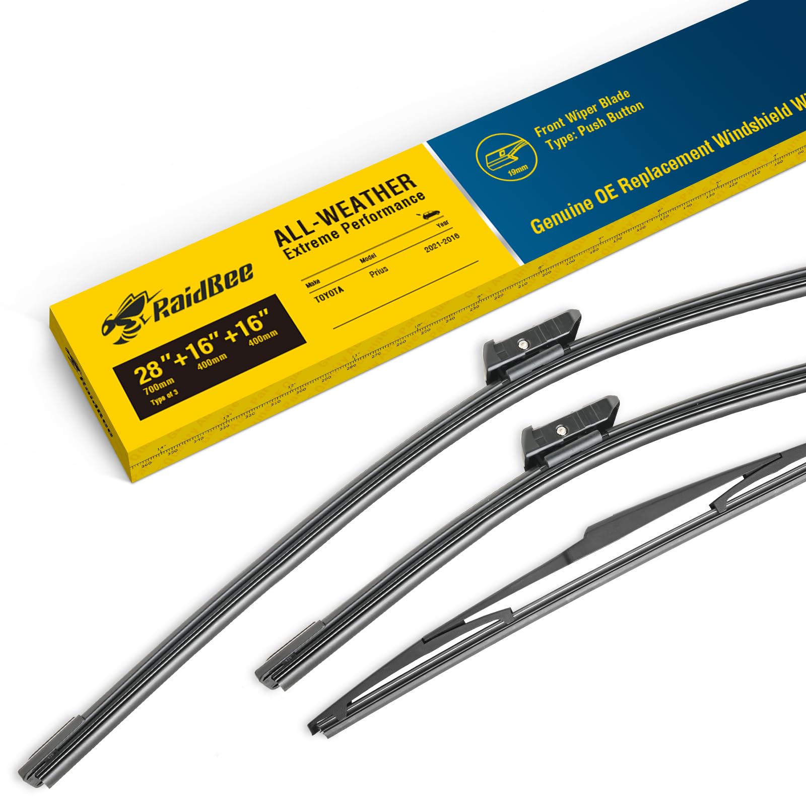 3 Wiper Blades 28"/16/16" Replacement for 2016-2021 Toyota Prius Front ...