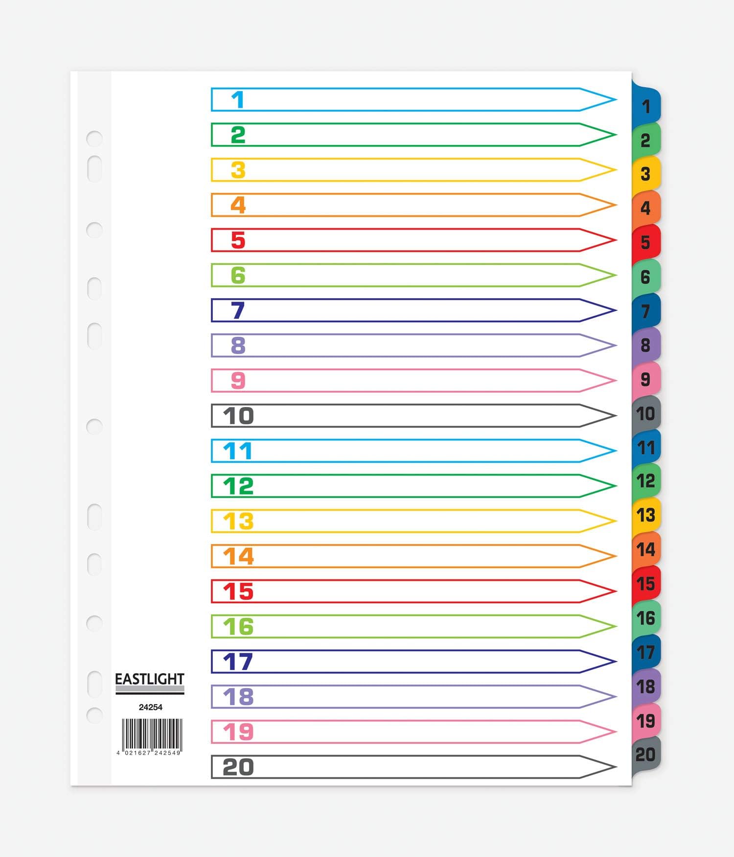 Q-Connect Index A4 Multi-Punched 1-20 Reinforced Multi-Colour Numbered ...